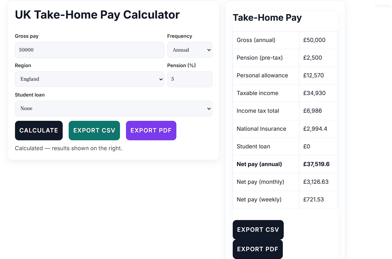 Take-Home Pay Calculator (2026) for UK, Scotland, Wales and N. Ireland